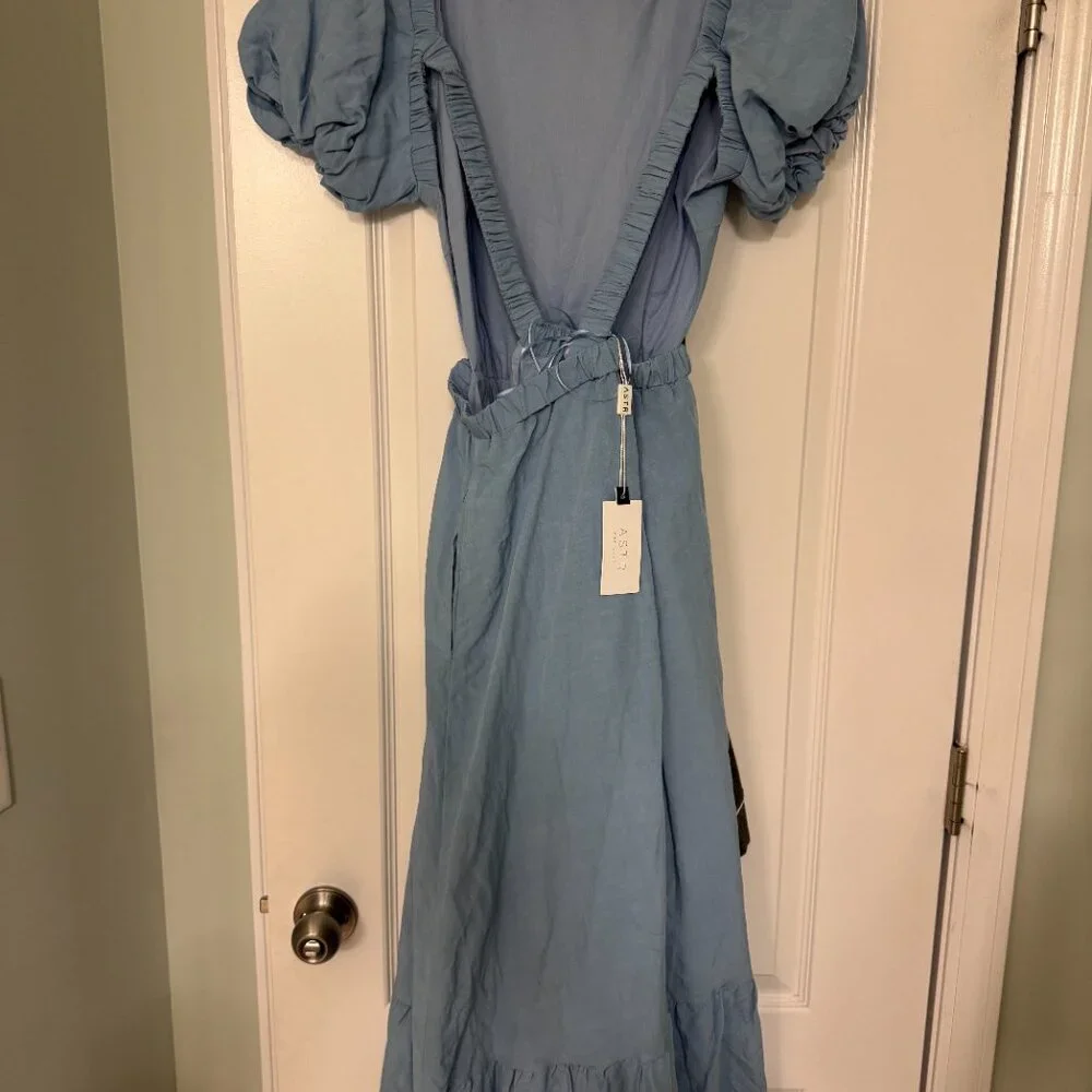 Astr | Dresses | Nwt Astr The Label Light Blue Jelena Puff Sleeve Back ...
